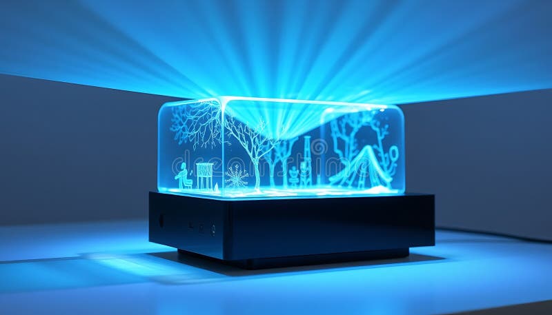 Blue Light Emanating from a Glass Box, Modern Art Installation ...