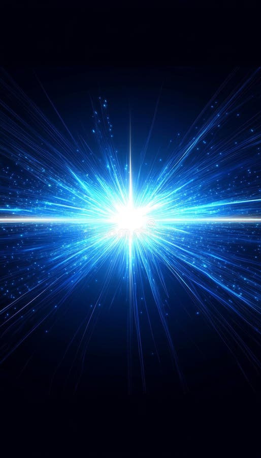 Blue Light Explosion, Horizontal Line Background. Centered Burst Flash ...