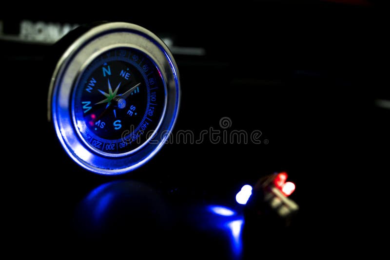 Blue Light Failing on Silver Compass. Stock Image - Image of abstract ...