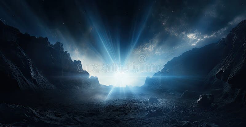 Blue Light Flow from a Shining Spot in a Dark Space Stock Illustration ...