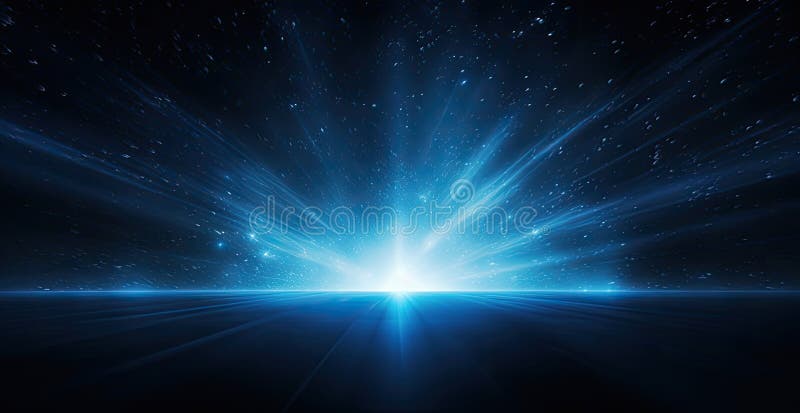 Blue Light Flow from a Shining Spot in a Dark Space, in the Style of ...