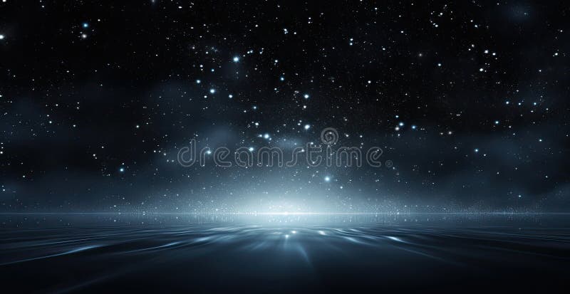 Blue Light Flow from a Shining Spot in a Dark Space, in the Style of ...