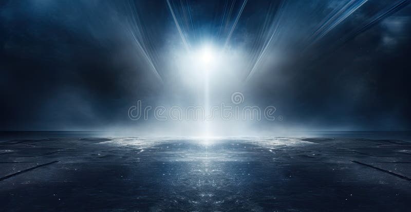 Blue Light Flow from a Shining Spot in a Dark Space, in the Style of ...