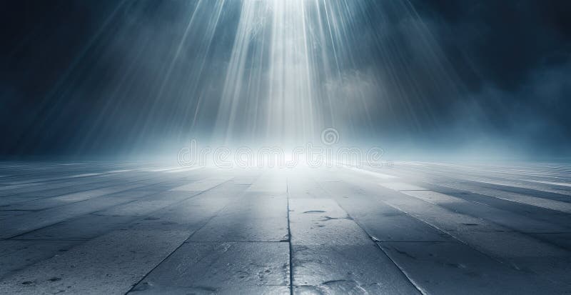 Blue Light Flow from a Shining Spot in a Dark Space, in the Style of ...