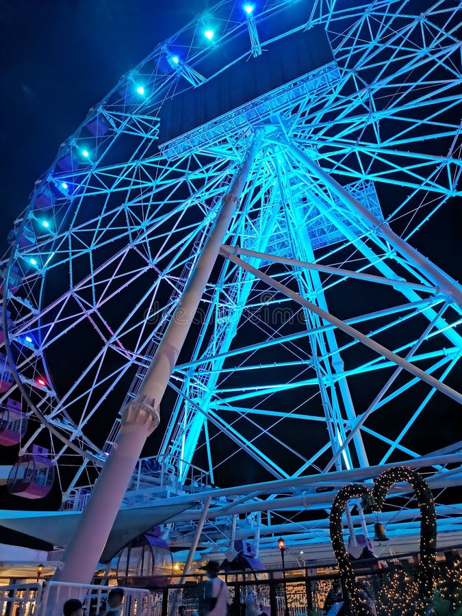 Blue Light in Giant Ferris Wheel Beautiful Night Scenery Stock Image ...