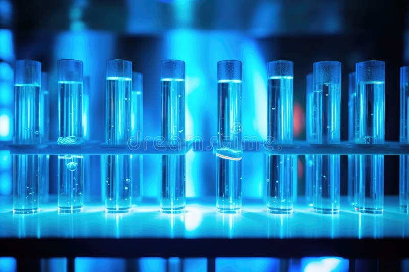 Blue Light Illuminating Test Tubes with Blood Samples Stock Image ...