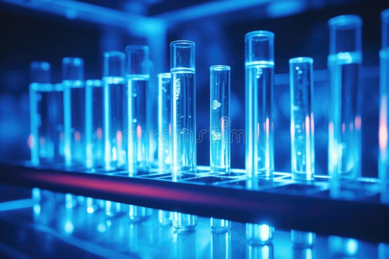 Blue Light Illuminating Test Tubes with Blood Samples Stock Image ...