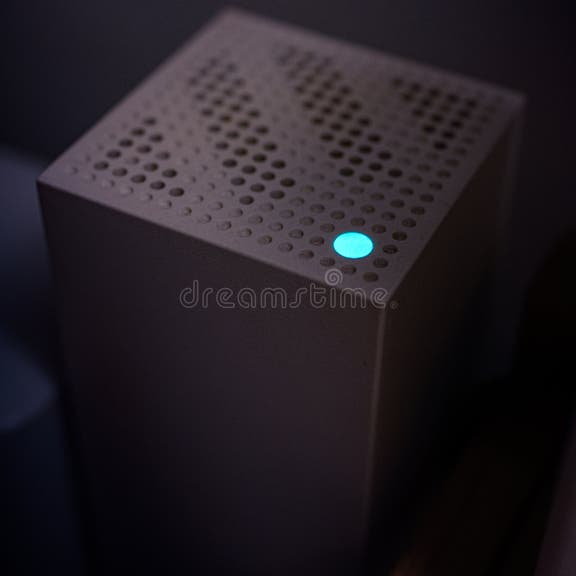 Blue Light Indicator on a Mesh Wifi Router. Stock Image - Image of blue ...