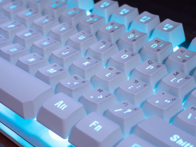 Blue Light Keyboard stock image. Image of business, bulb - 92153731