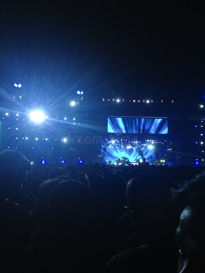 Blue Light of Night Party Rock Concert Stock Image - Image of crowd ...