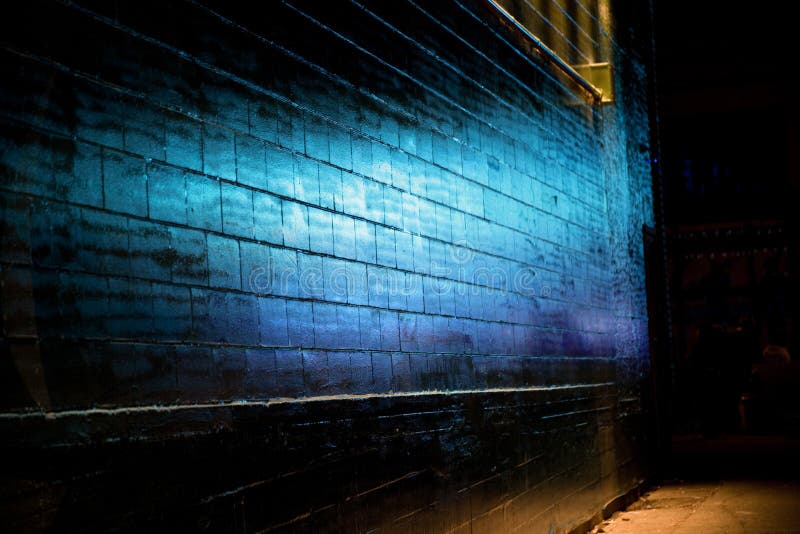 Blue Light Reflect on Brick Wall Stock Photo - Image of night, blue ...