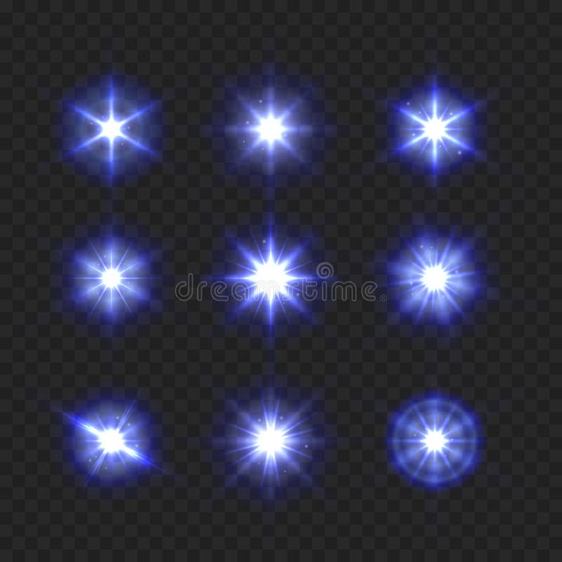 Blue Light Sparkling and Shining Stars Set on Transparent Background ...