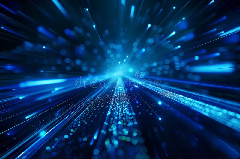 Blue Light Speed Background with Bokeh Lights and Digital Elements ...