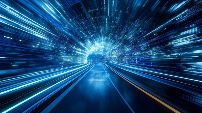 Blue Light Speed Road Background with Futuristic Glowing Lines and ...