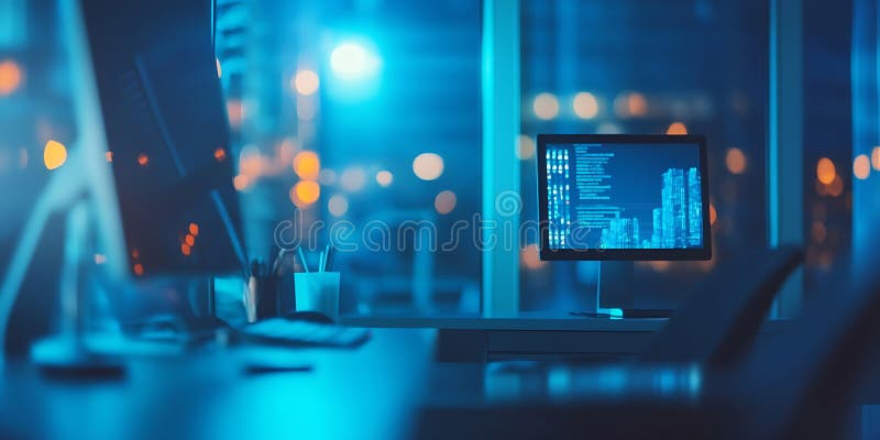 Blue Light Tech Office Data Analysis Cybersecurity Stock Illustration ...