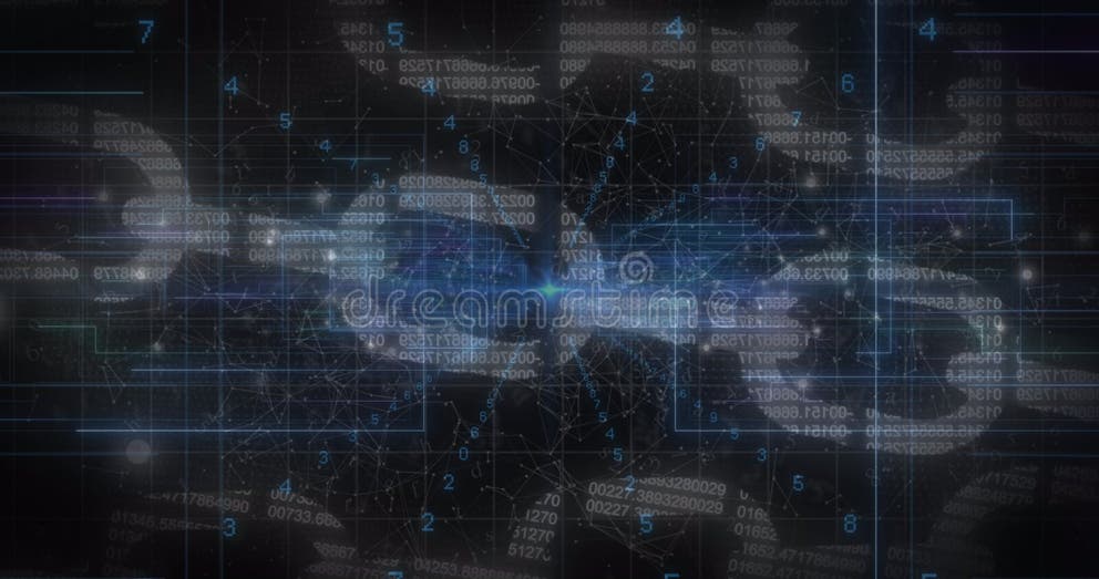 Blue Light Trails, Data Processing and Security Chain Icon Against ...