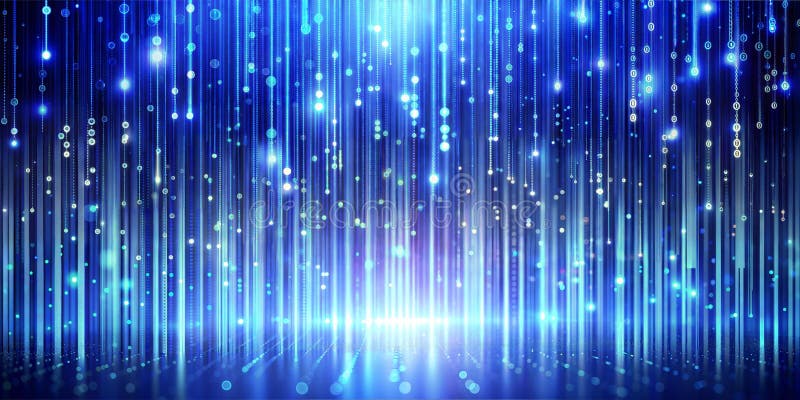 Blue Light Trails Falling Like Rain on Dark Blue Background with ...