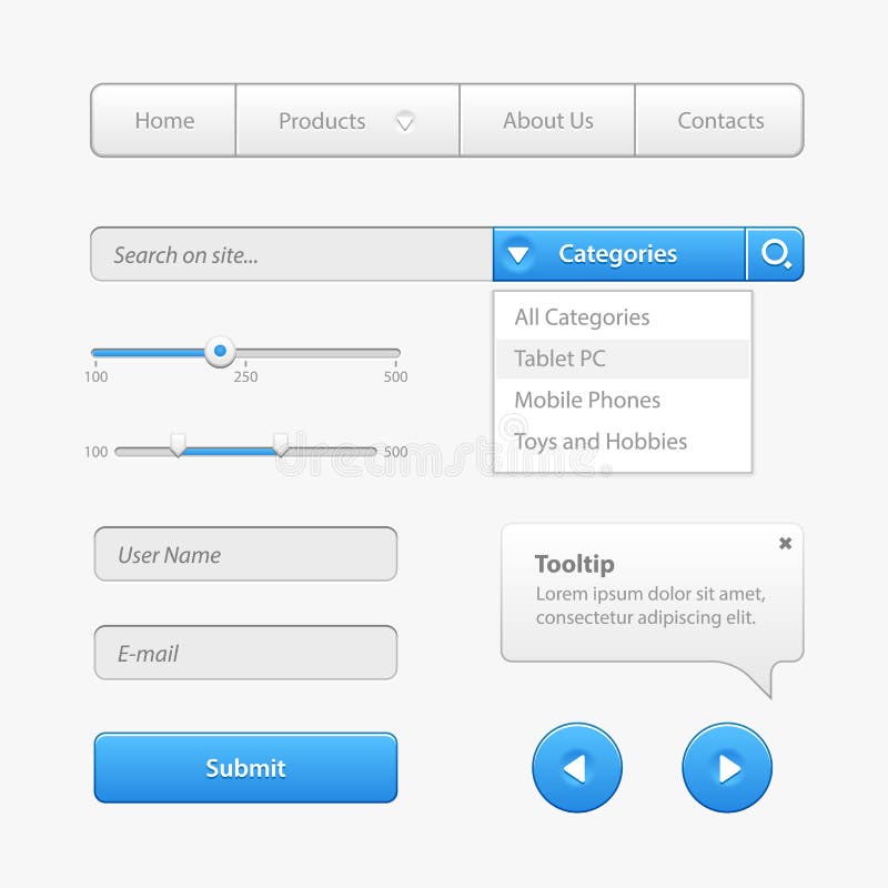 Light UI Controls Web Elements: Buttons, Switchers Stock Vector ... Light UI Controls Web Elements: Buttons, Switchers Stock Vector ...