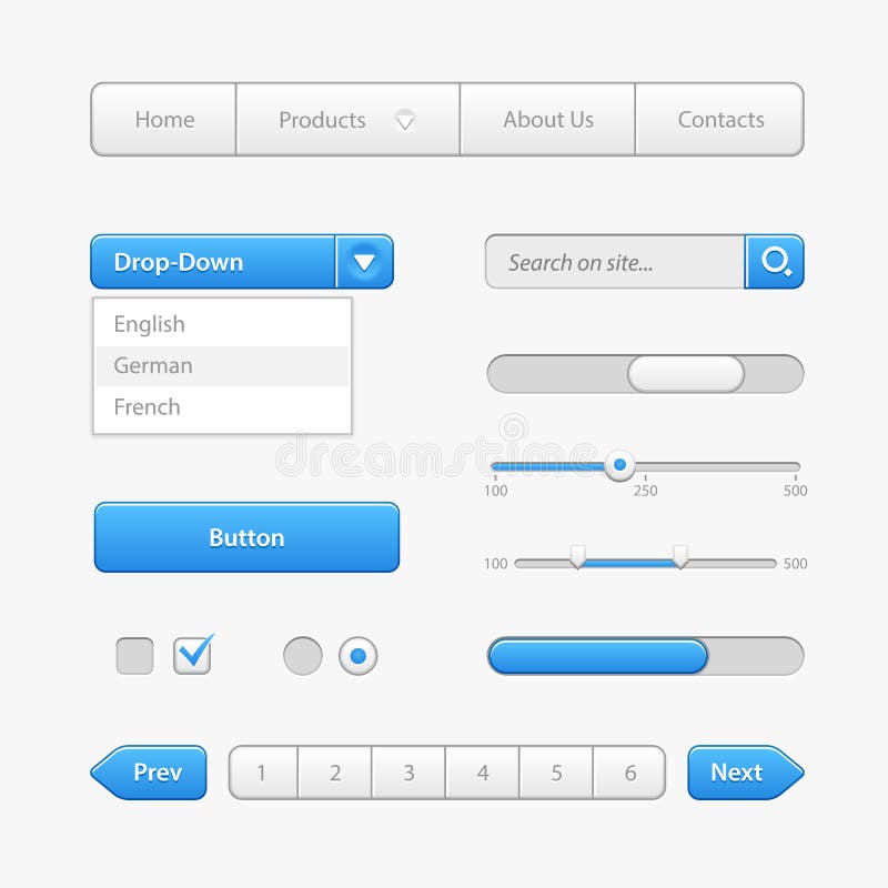 Blue Light User Interface Controls. Web Elements. Website, Software UI ...