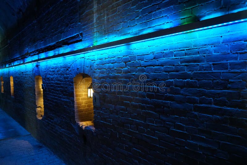 Blue Light on a Wall of Fort Stock Image - Image of lantern, light ...