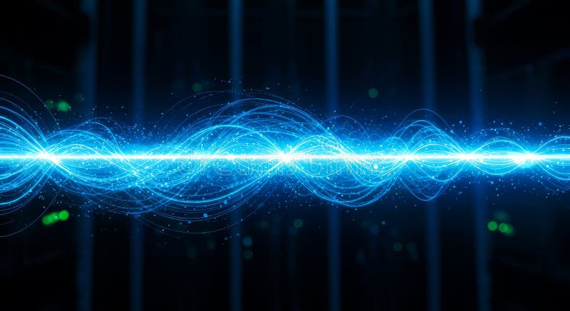 Blue Light Wave Abstract with Glowing Particles on Dark Background ...