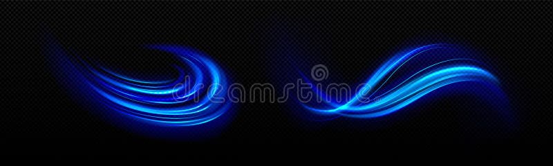 Blue Light Waved Neon Elements with Swoosh Effect Stock Vector ...