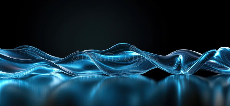 Blue Light Waves Flowing Gracefully Across a Reflective Surface ...