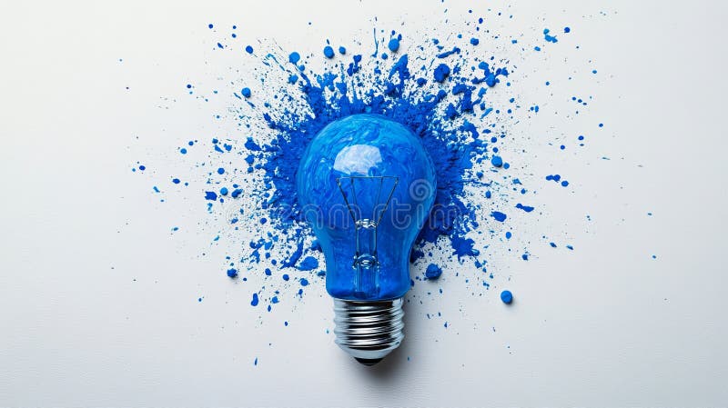 Blue Lightbulb Splattered with Vibrant Blue Paint on White Background ...