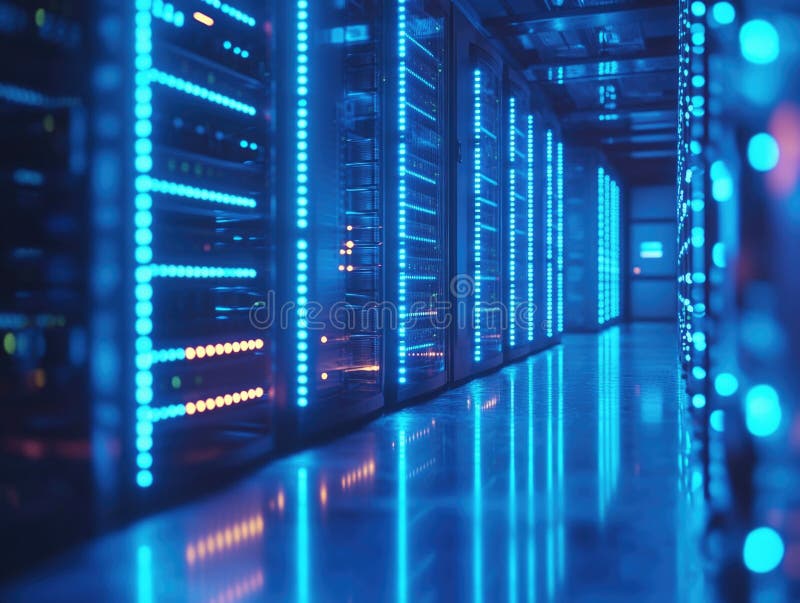 Blue Lighted Computer Data Center Stock Image - Image of information ...