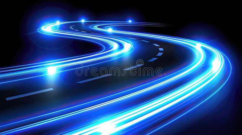 A Blue Lighted Road with a Bright Blue Line Stock Photo - Image of ...