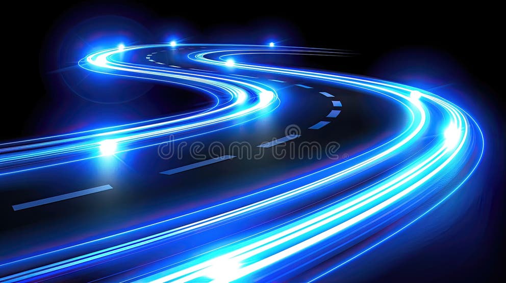 A Blue Lighted Road with a Bright Blue Line Stock Photo - Image of ...