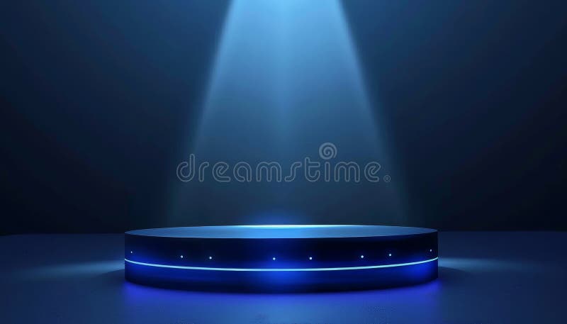 A Blue Lighted Stage with a Blue Background and a Blue Object in the ...