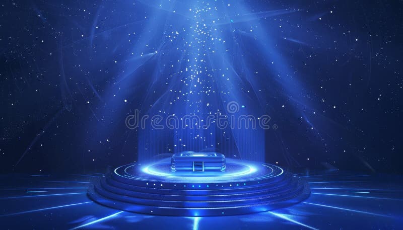 A Blue Lighted Stage with a Blue Background and a Blue Object in the ...