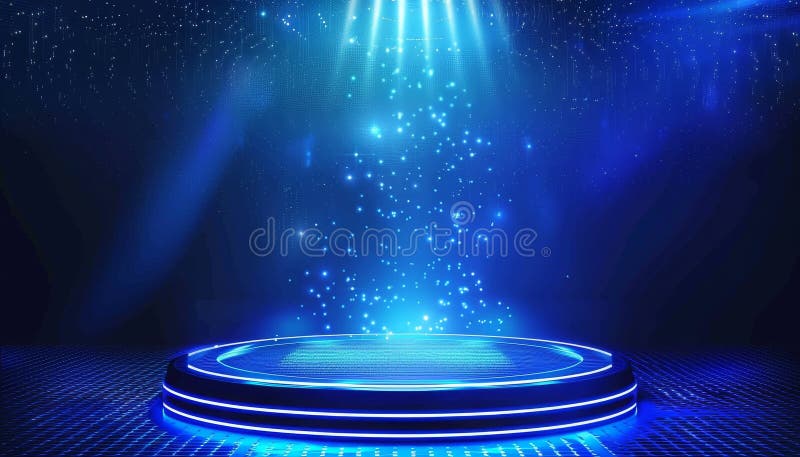 A Blue Lighted Stage with a Blue Background and a Blue Object in the ...