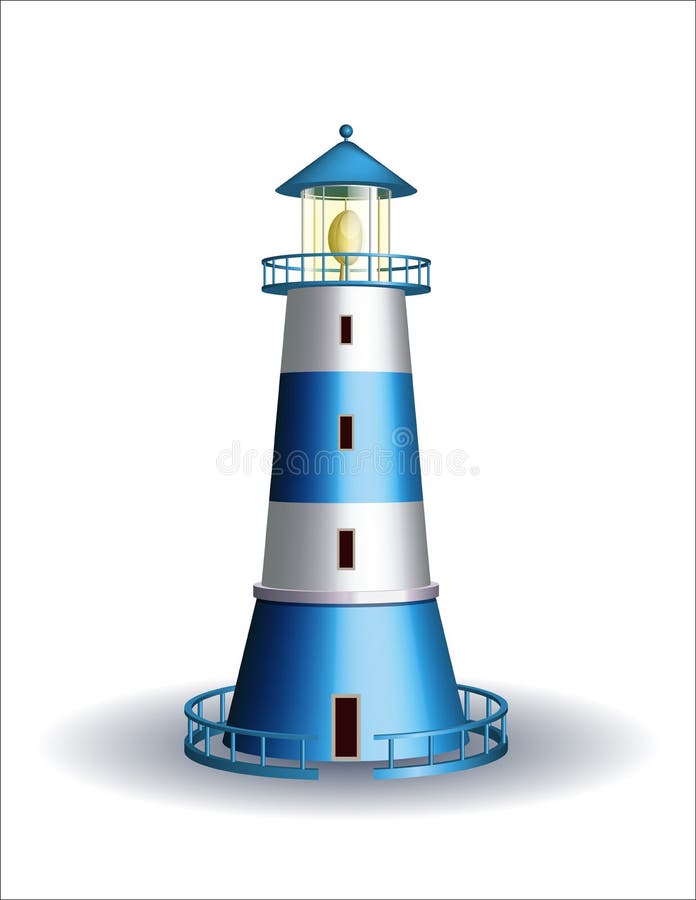 Blue Lighthouse Isolated on White Stock Vector - Illustration of light ...