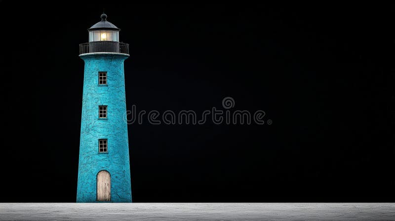 A Blue Lighthouse Stands Against a Black Backdrop Symbolizing Guidance ...