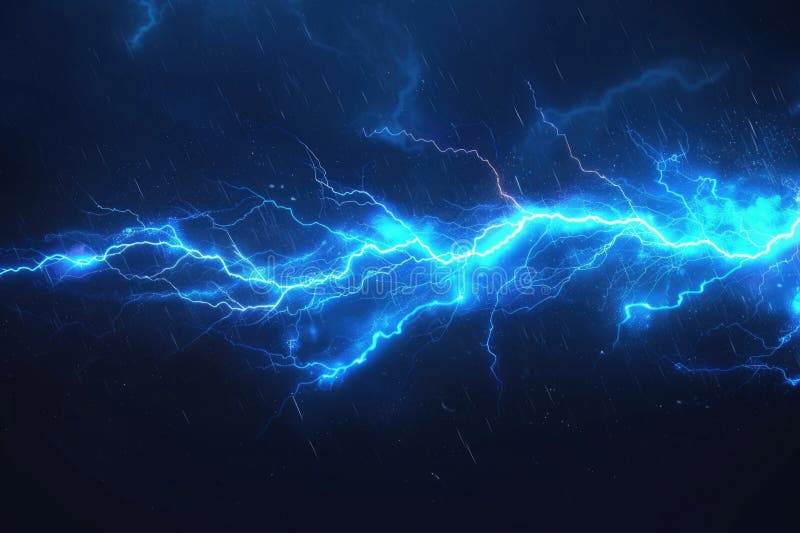 A Blue Lightning Bolt Illuminates the Dark Sky, Creating an Dramatic ...