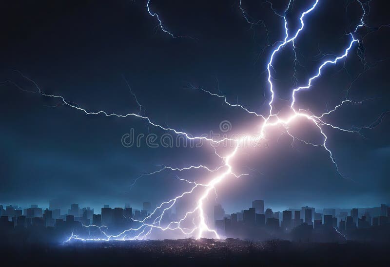 Blue Lightning Hit Effect on Black Background Stock ...