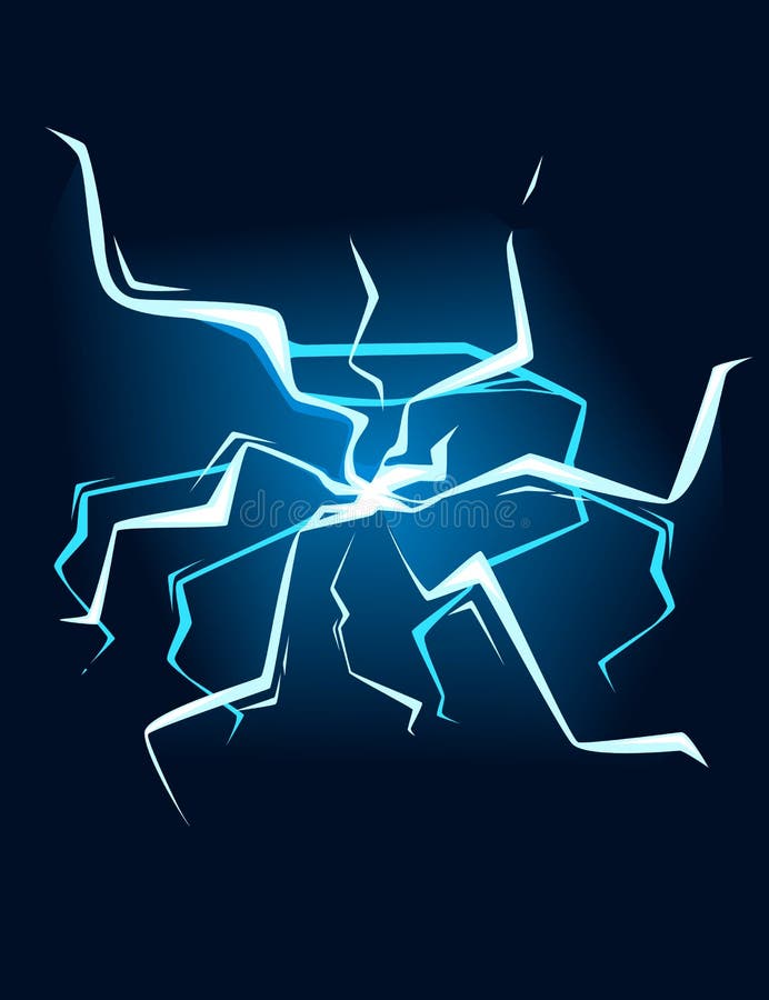 Blue Lightning Hit Effect Cartoon Style Design Vector Illustration on ...