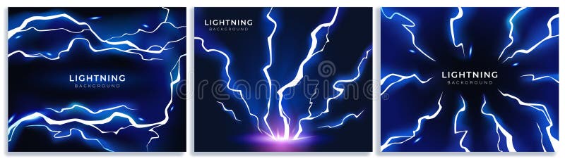 Blue Lightning Hit Effect. Posters Set with Neon Thunderbolt Strike ...