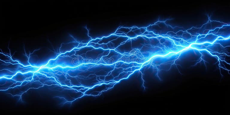Electrifying Glow: Blue Lightning Overlay on Black Background ...
