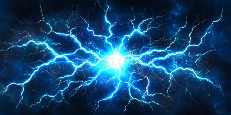 Blue Lightning Storm, Abstract Electrical Background Texture Wih Bright ...