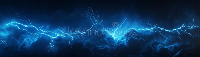 Blue Lightning Storm Digital Art, Abstract Energy, Panoramic ...