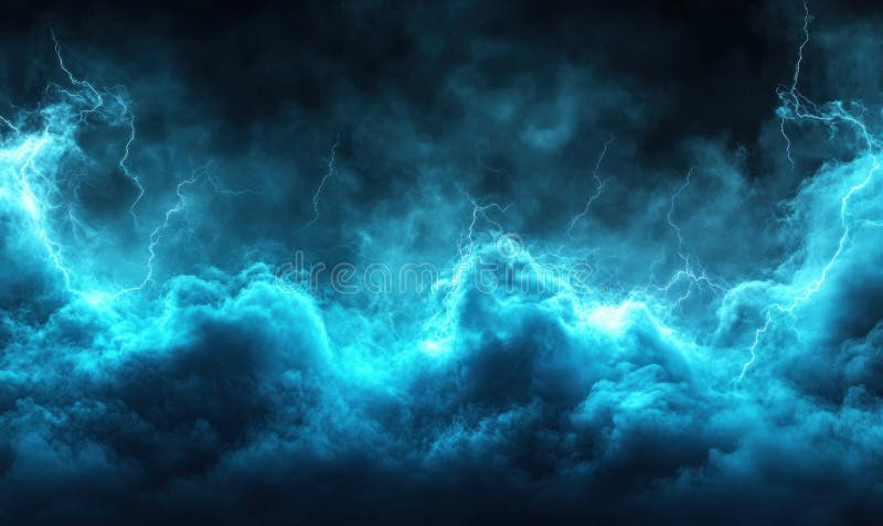 Blue Lightning in Stormy Clouds with Electric Atmosphere Stock ...