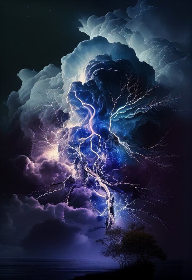 Blue Lightning in a Stormy Sky. AI Generated Stock Illustration ...