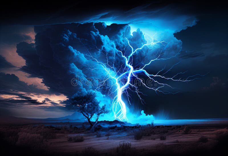 Blue Lightning in a Stormy Sky. AI Generated Stock Illustration ...