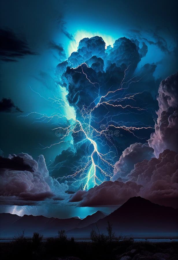 Blue Lightning in a Stormy Sky. AI Generated Stock Illustration ...