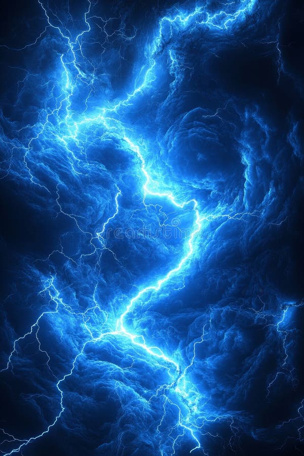Blue Lightning Strike on a Dark Background, Dramatic Electrical Storm ...