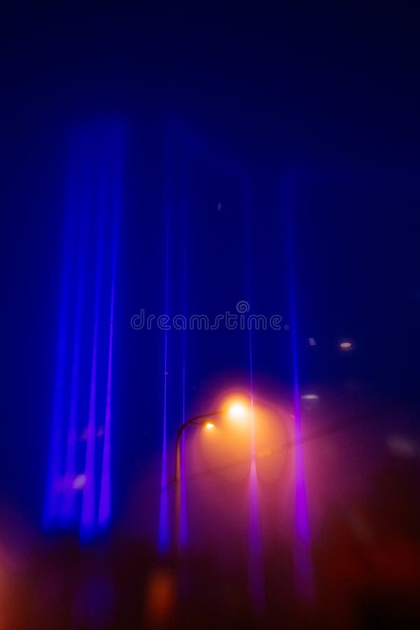 Blue Lights of Building at Night Fog Citylight Stock Image - Image of ...
