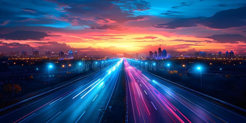 Blue Lights on a Highway: Symbolizing Fast Internet and Modern ...